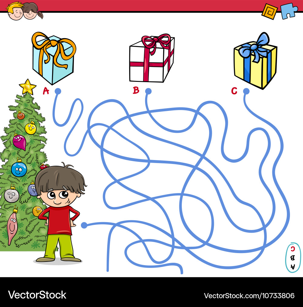 Christmas path maze activity Royalty Free Vector Image