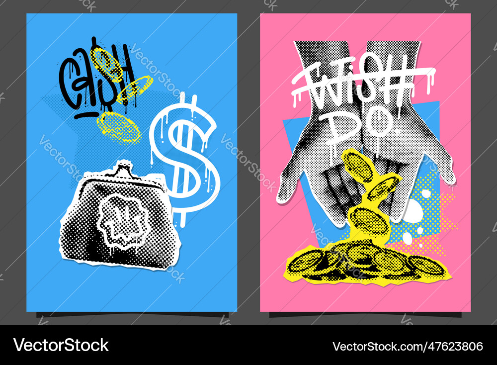 Contemporary collage posters set with hands cash Vector Image
