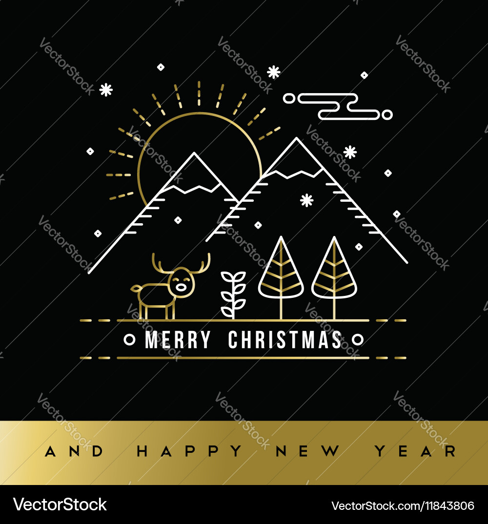 Gold year outline winter forest card Royalty Free Vector
