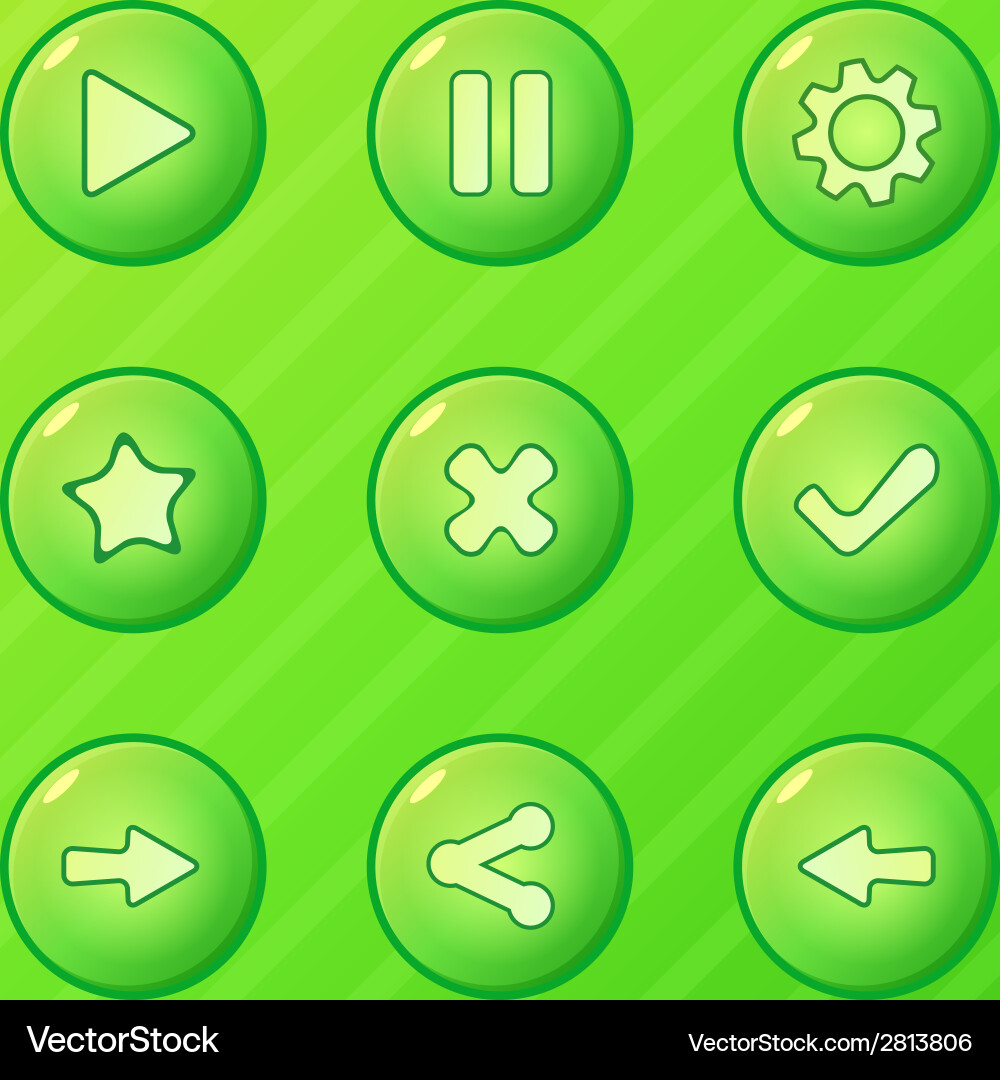 Green game ui - set buttons for mobile game or app