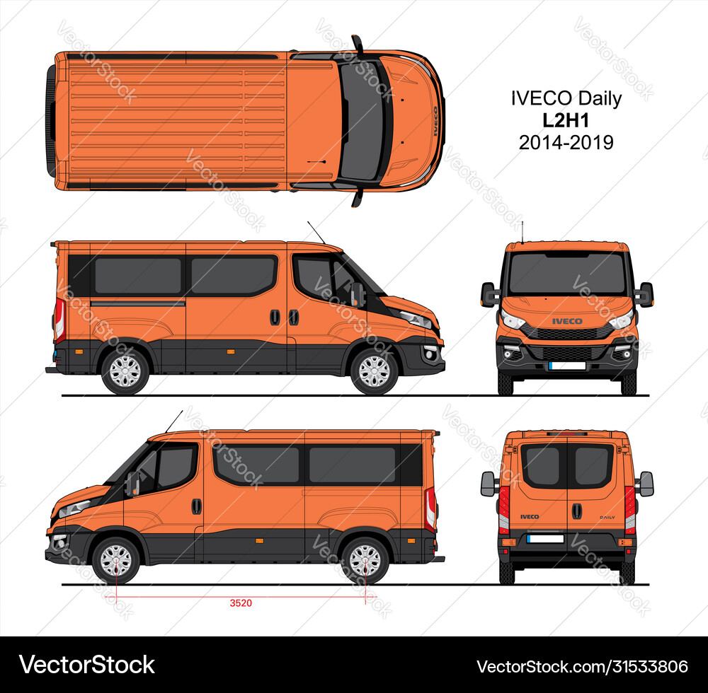 Iveco daily passenger van l2h1 2014-2019 Vector Image