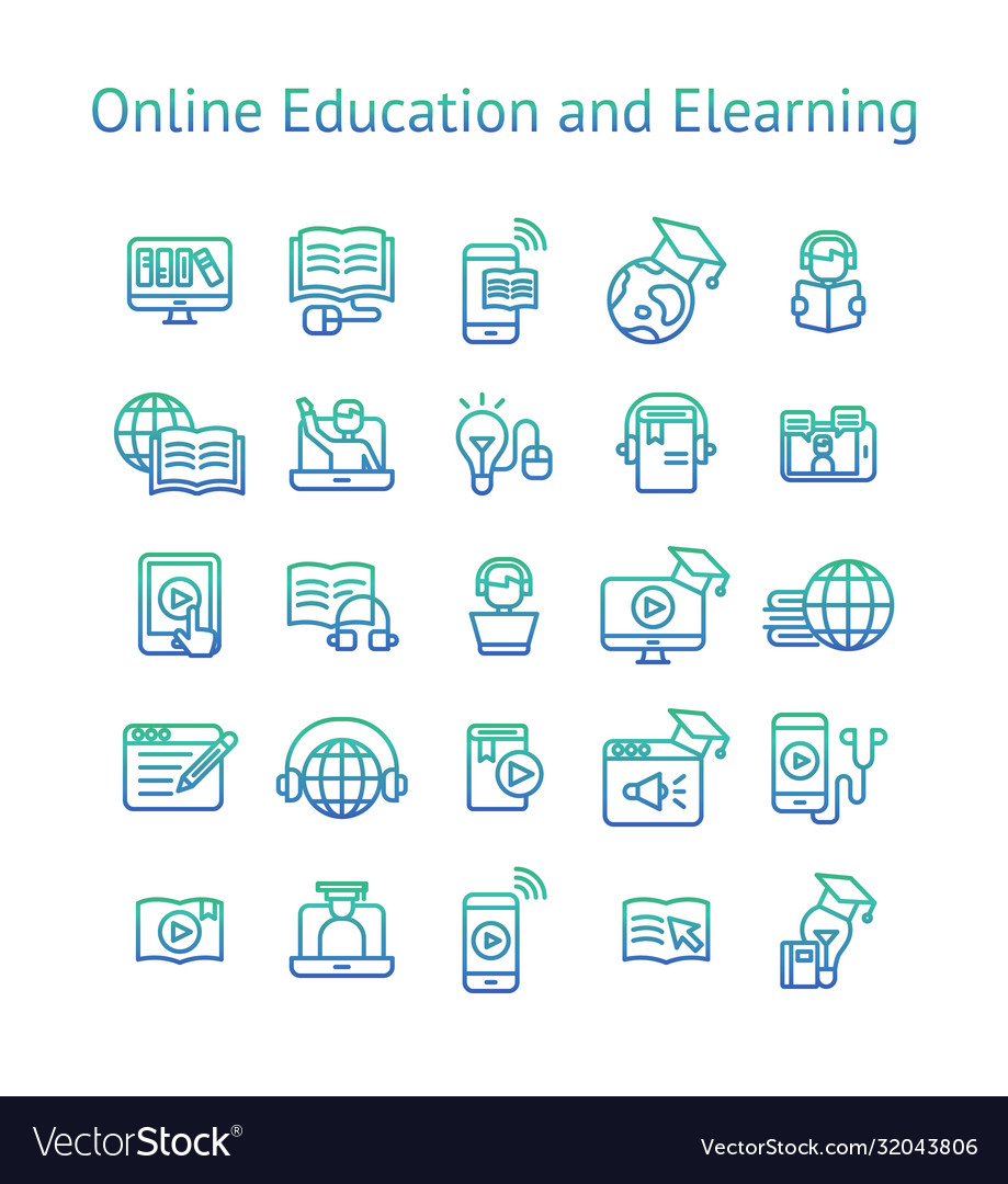 Online education and elearning gradient icon set Vector Image
