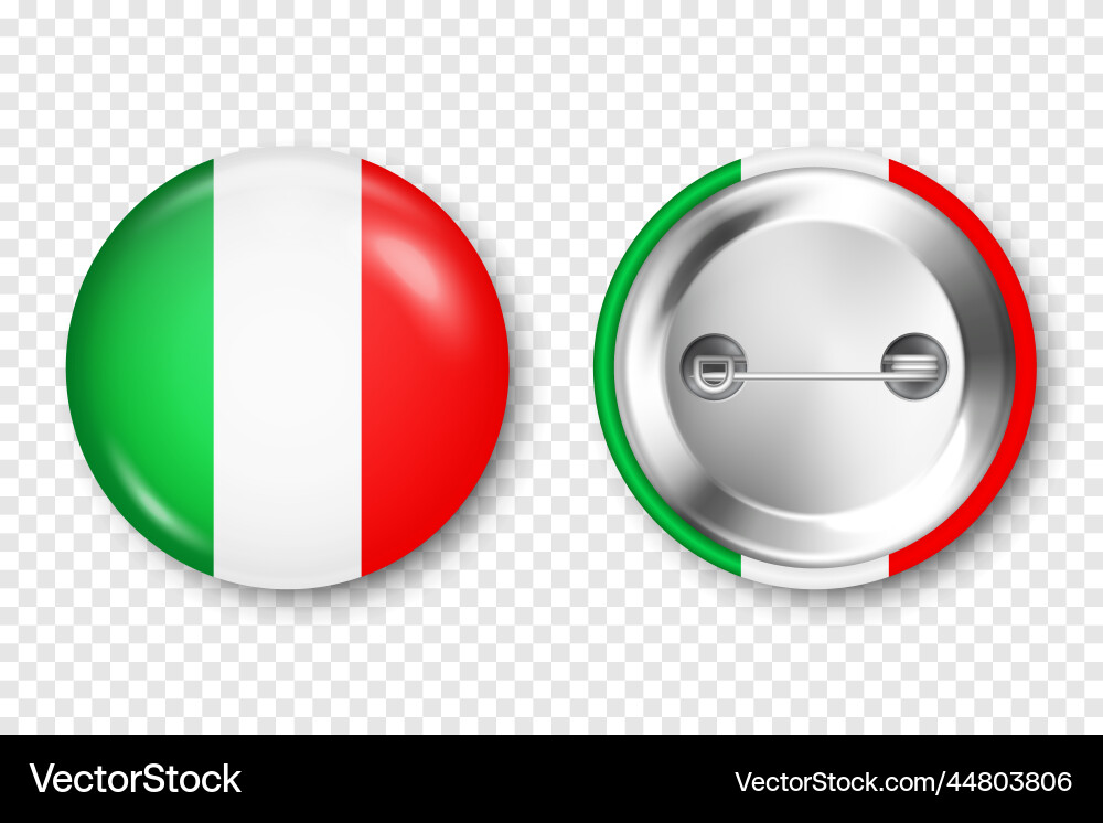 Realistic button badge with printed italian flag Vector Image