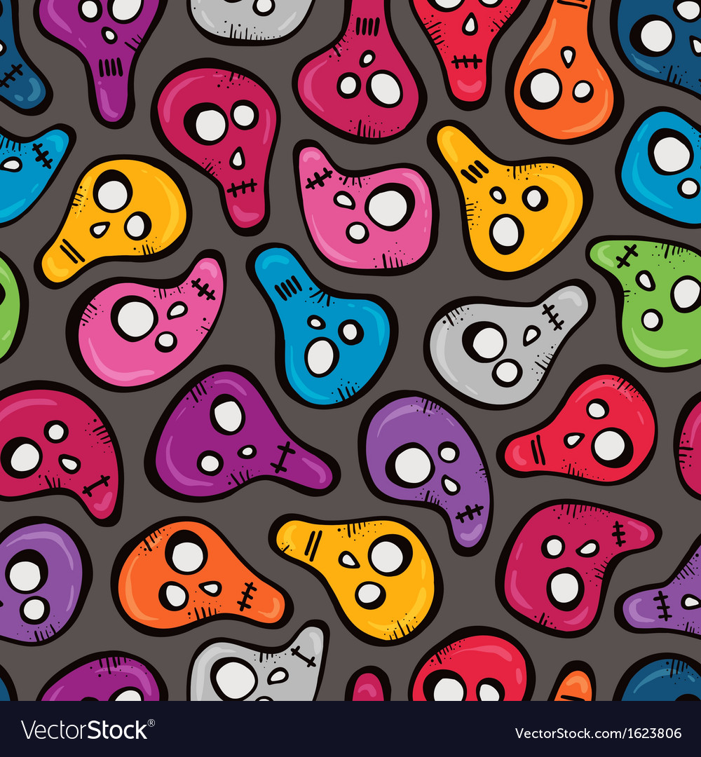 Seamless pattern with funny colored skulls Vector Image