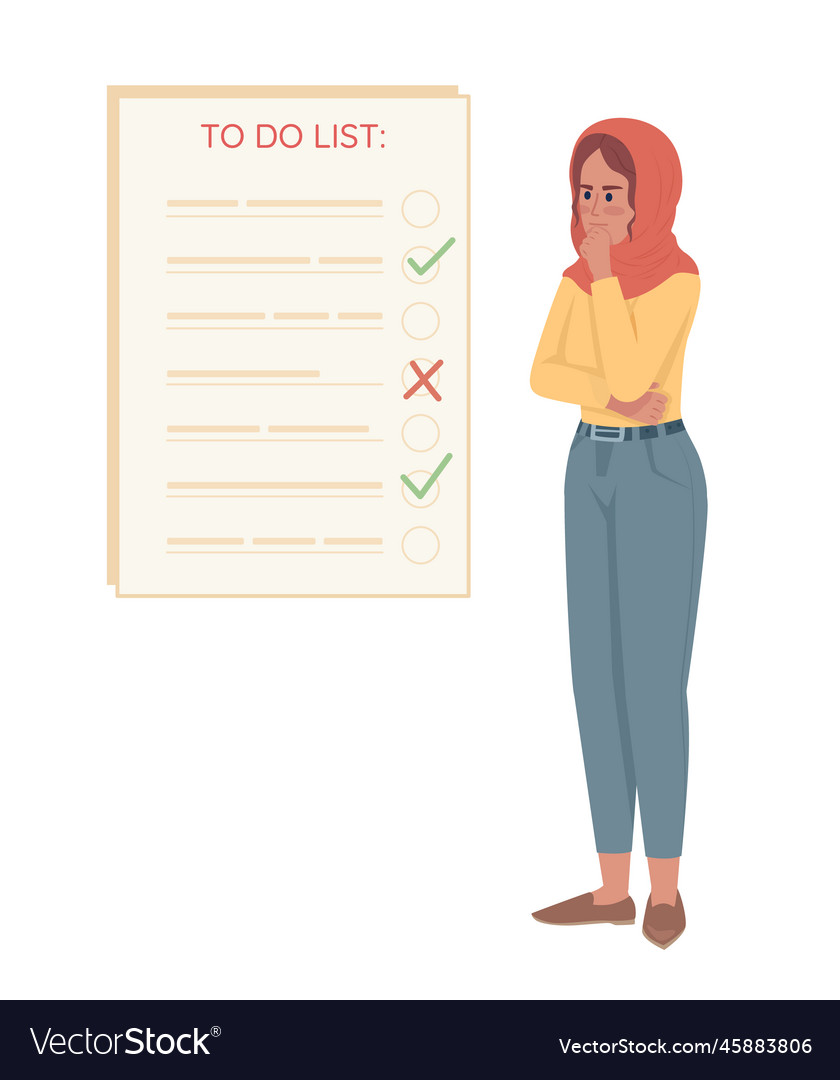 Thoughtful woman organizing tasks in to do list Vector Image