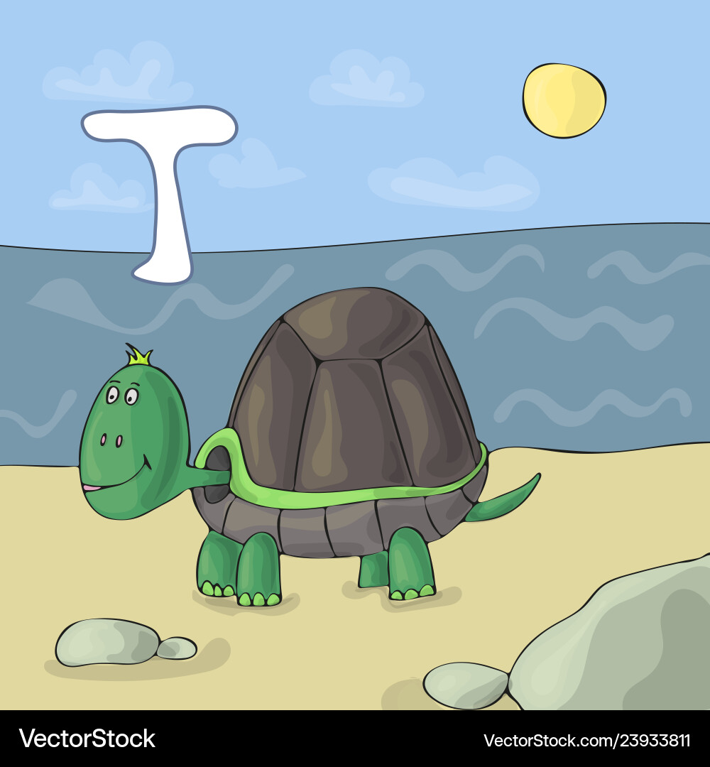 Alphabet letter t and turtle abc book Royalty Free Vector