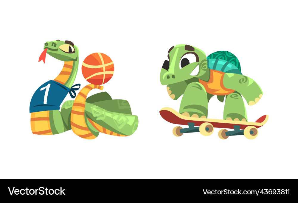 Animals doing sports set snake and turtle Vector Image