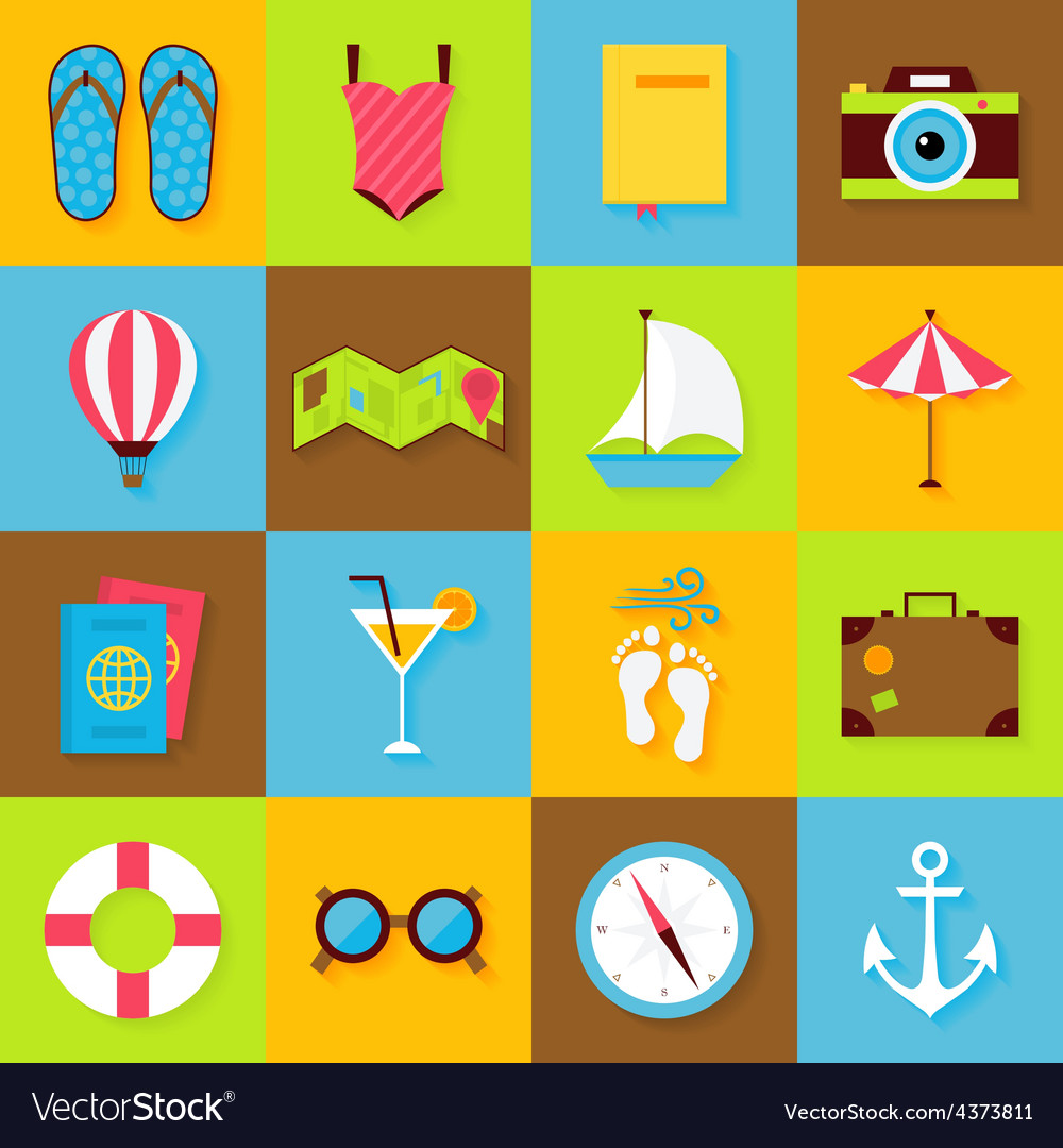 Flat summer objects set Royalty Free Vector Image