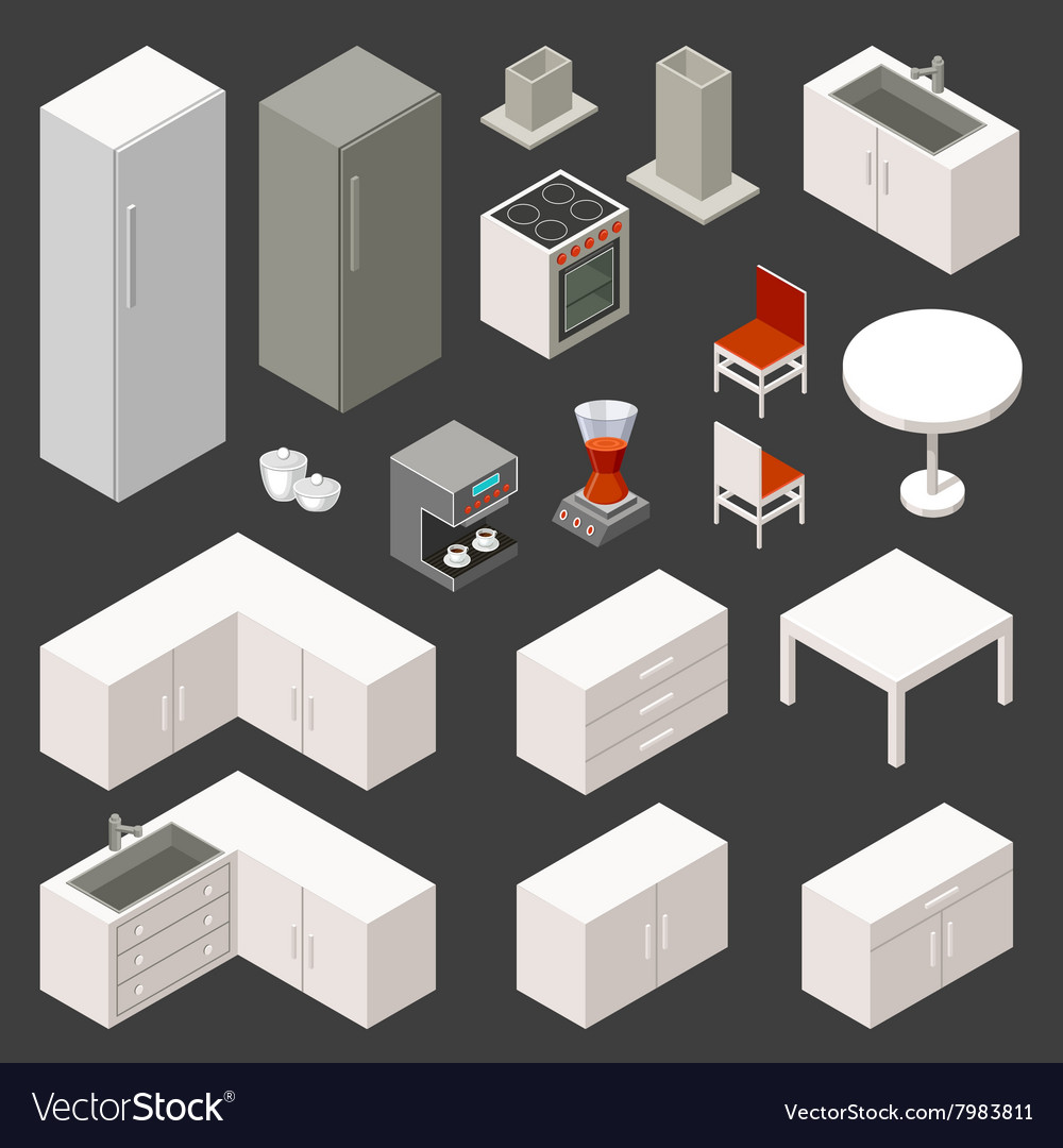 Isometric kitchen set Royalty Free Vector Image