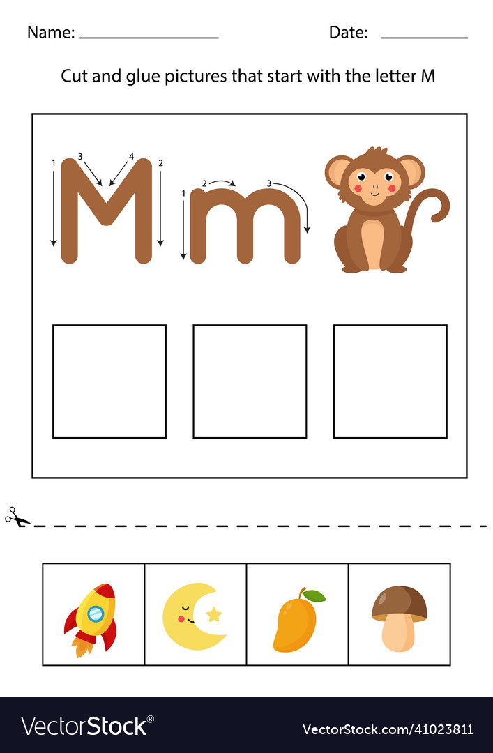 Letter recognition for kids cut and glue Vector Image