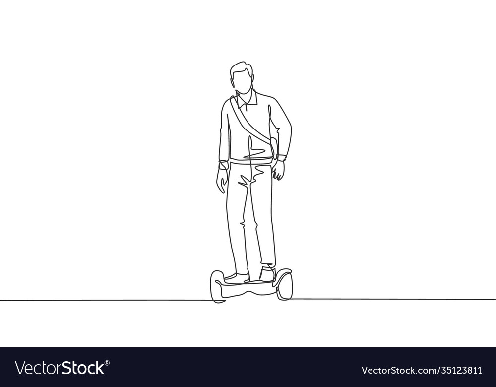 One continuous line drawing young happy worker Vector Image