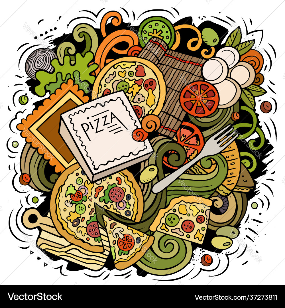 Pizza cartoon doodle funny design Royalty Free Vector Image
