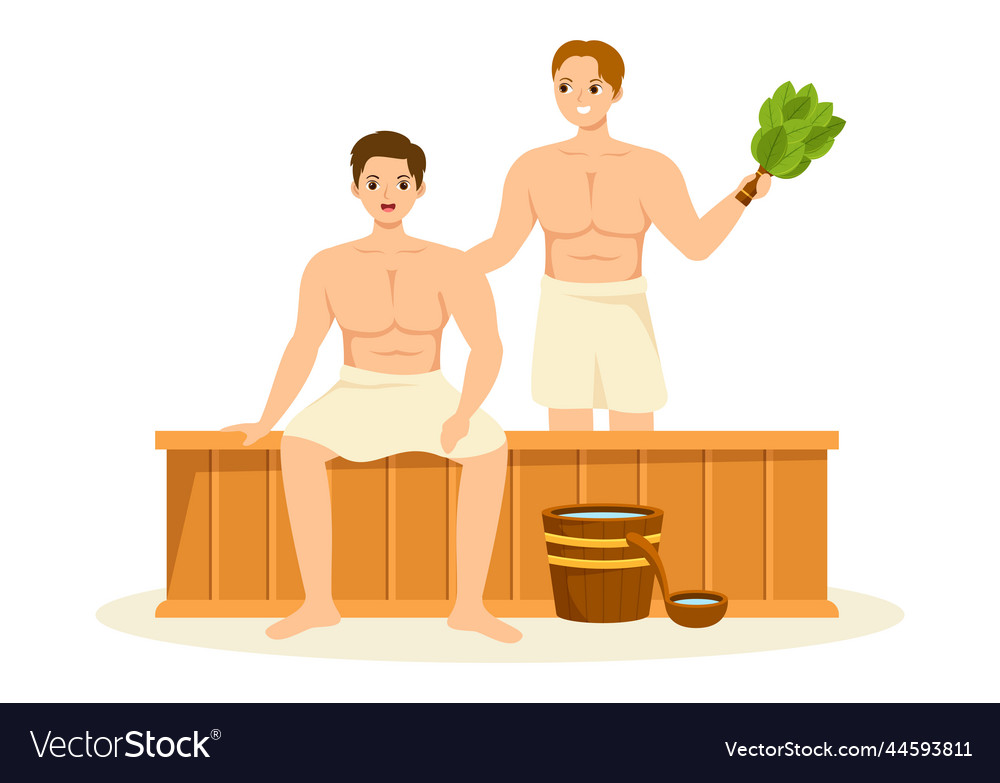 Sauna and steam room with people relax washing Vector Image