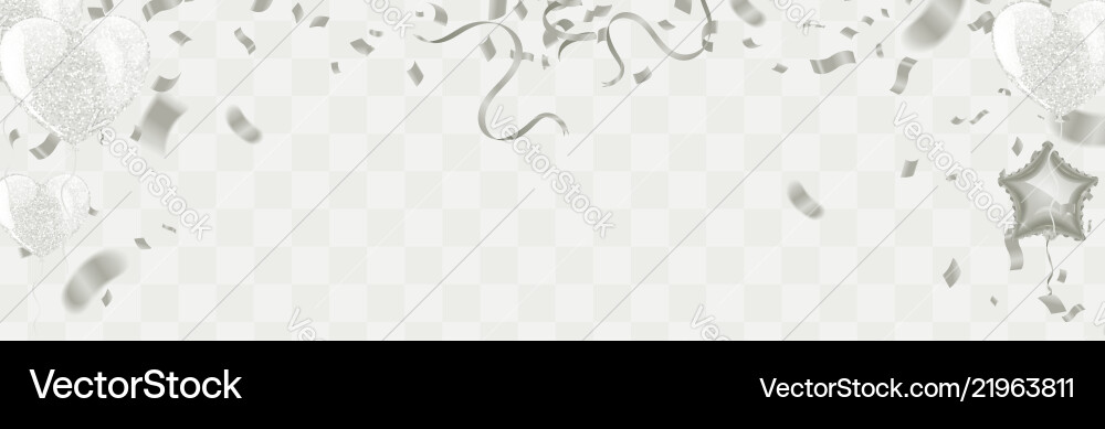 Silver balloons confetti and ribbons flag Vector Image