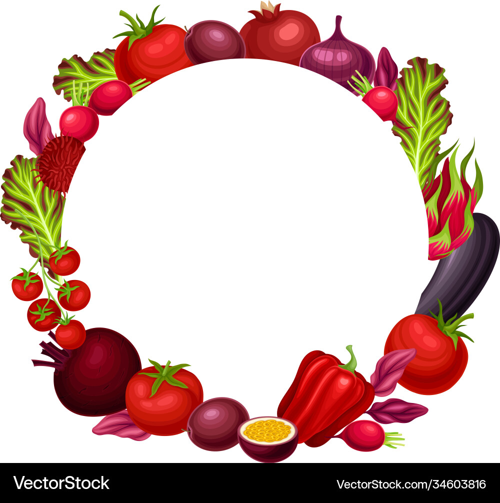 Colorful fruit and vegetables arranged in round Vector Image