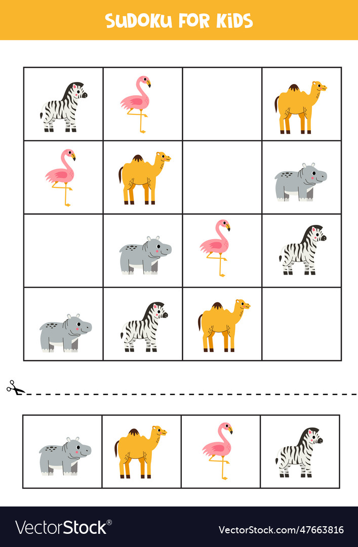 Educational sudoku game with cute african animals Vector Image