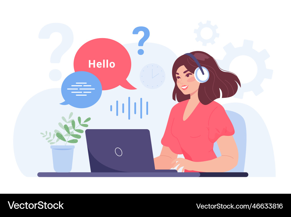 Female customer service worker in headphone Vector Image