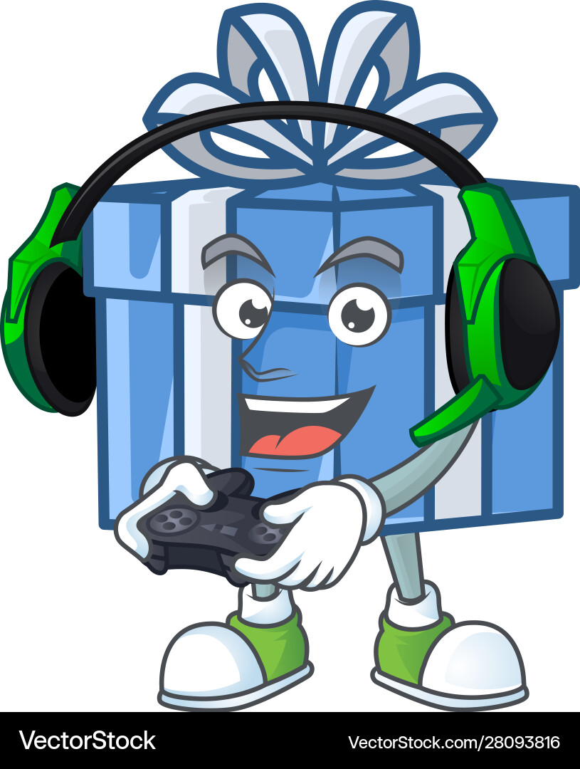 Gamer blue gift box cartoon character Royalty Free Vector