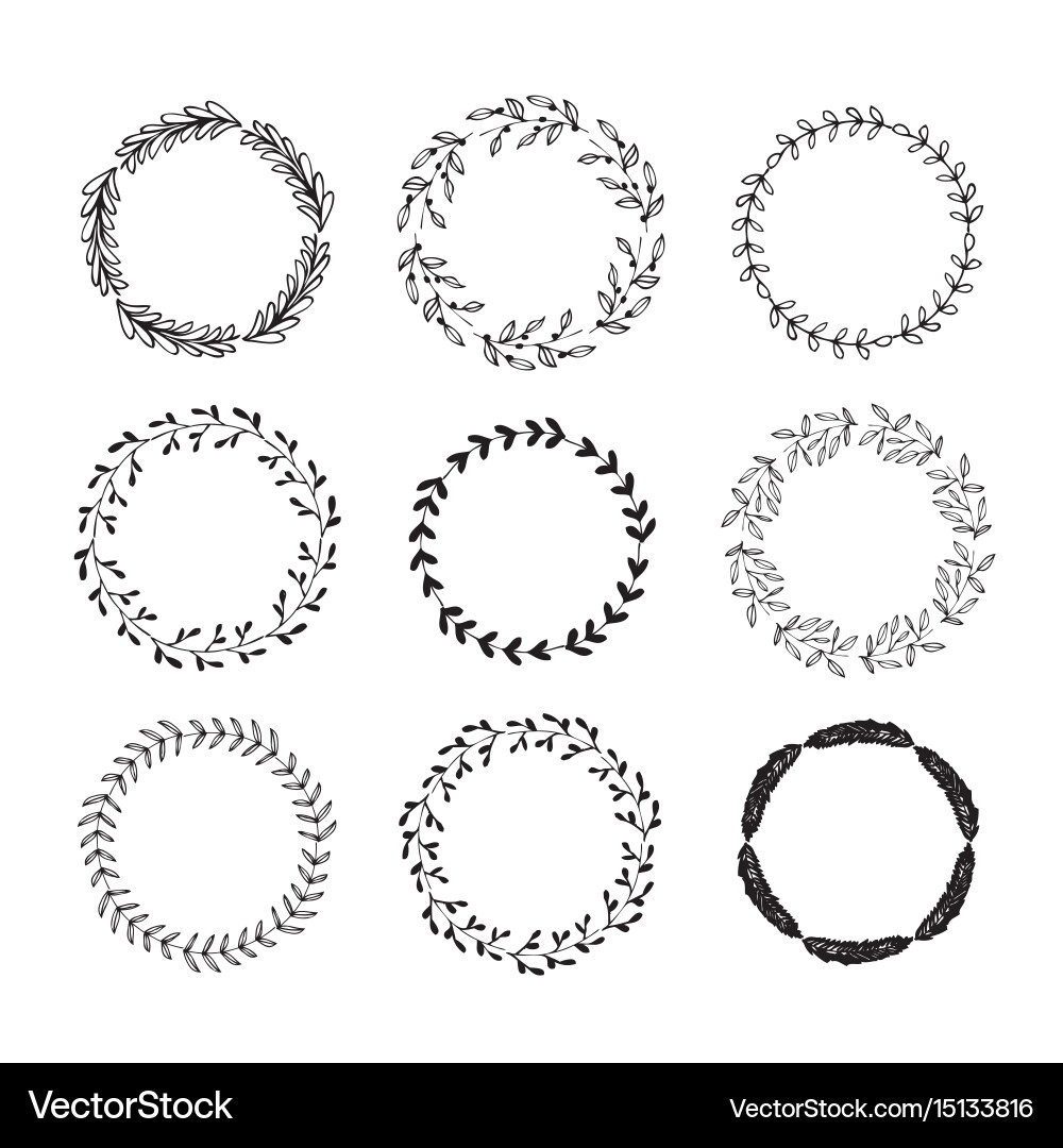 Hand drawn set floral wreaths Royalty Free Vector Image