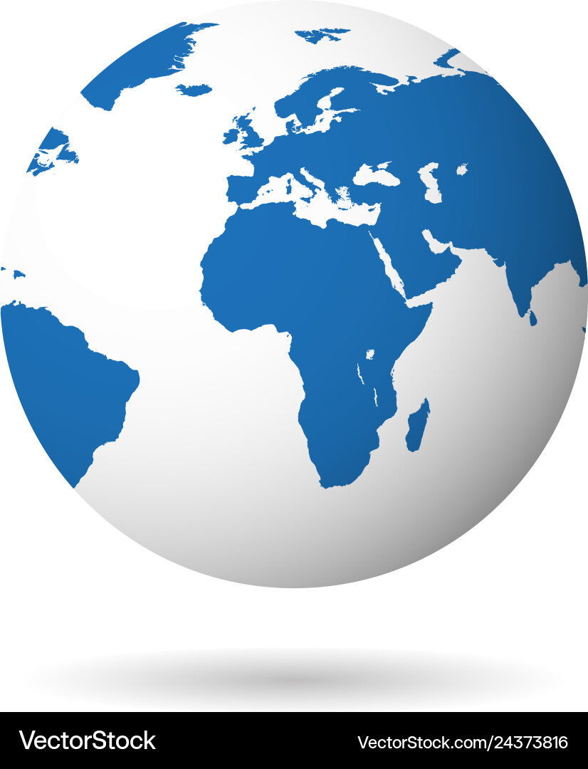 Map of the world globe with shadow on white Vector Image