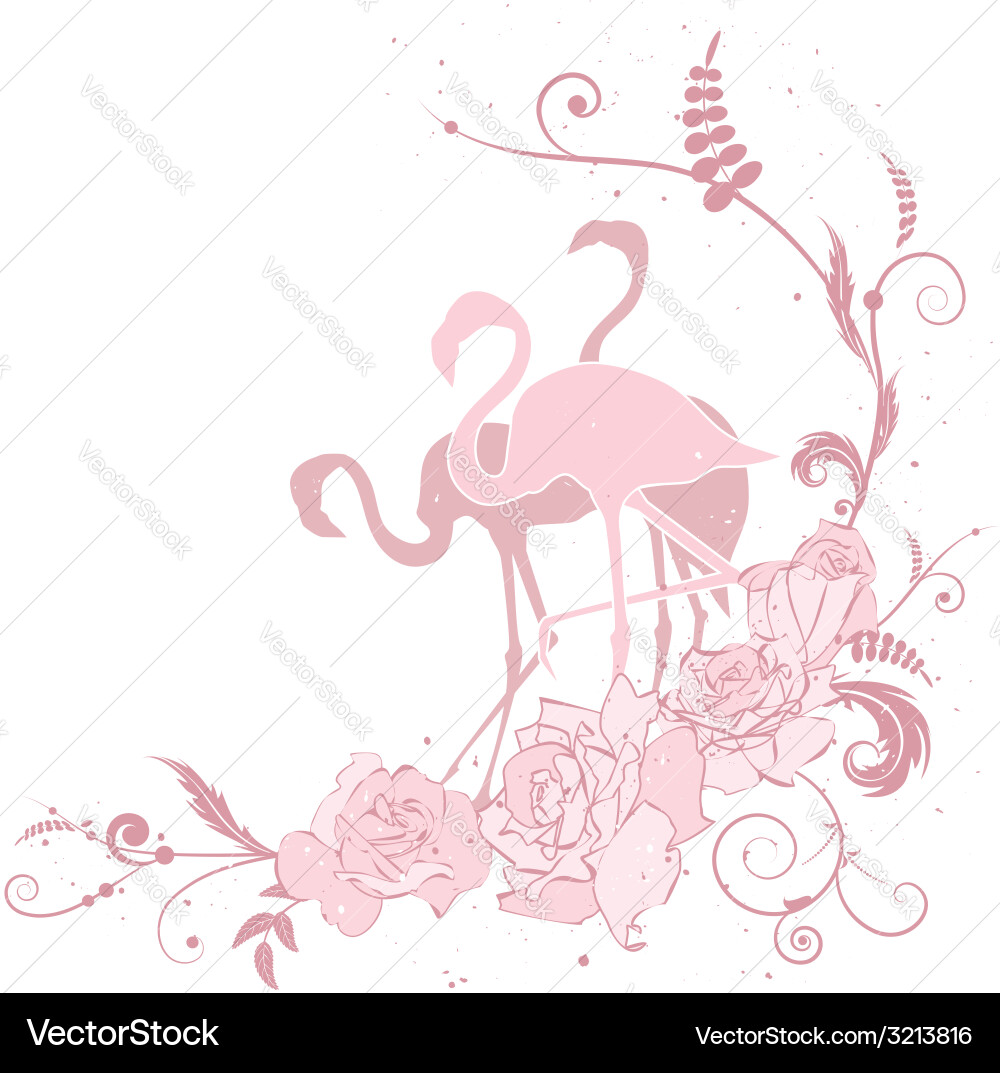 Pink flamingo and roses Royalty Free Vector Image