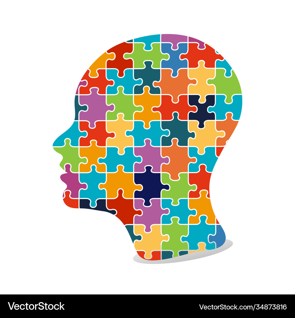 Silhouette female head with multicolored puzzle Vector Image