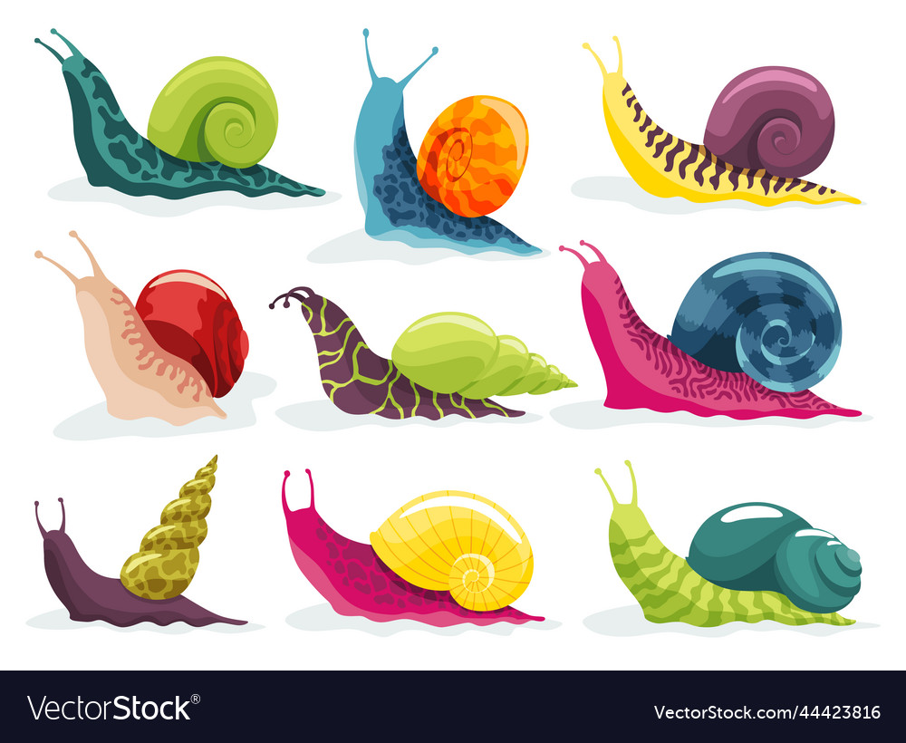 Snails crawling set collection snailfish colour Vector Image Snails crawling set collection snailfish colour Vector Image