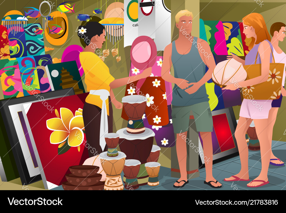 Tourist buying souvenir Royalty Free Vector Image