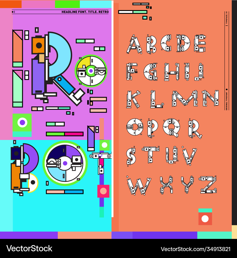 Colorful retro alphabet unique fonts for design Vector Image