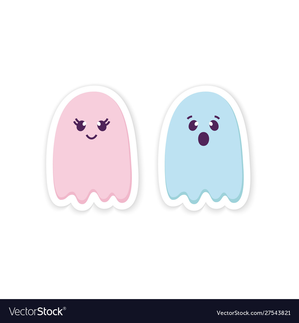 Cute kawaii halloween ghost stickers smiling boy Vector Image