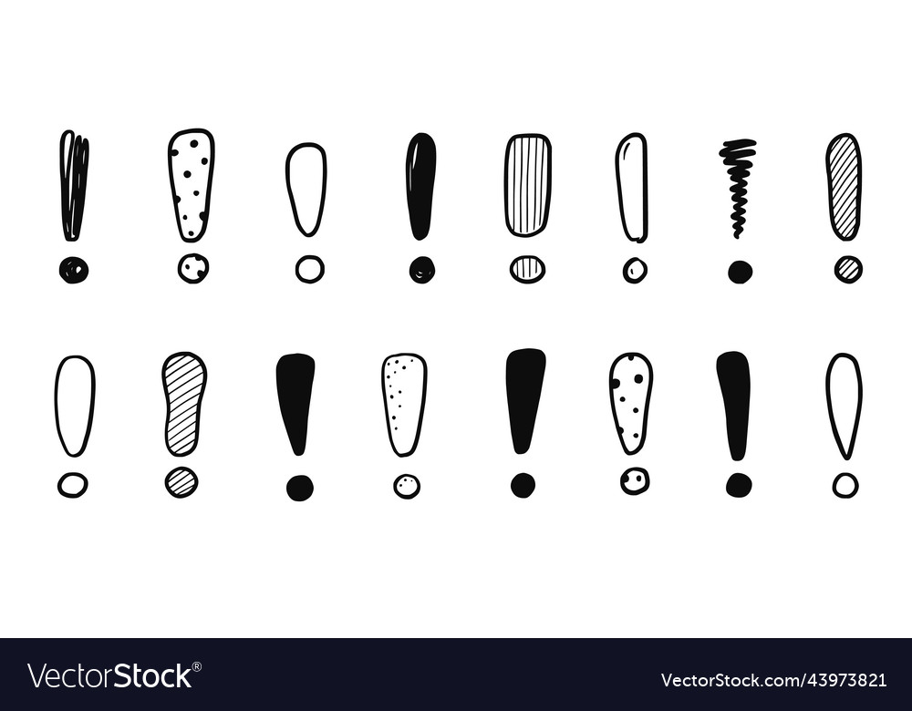 Hand drawn exclamation mark set scribble doodle Vector Image