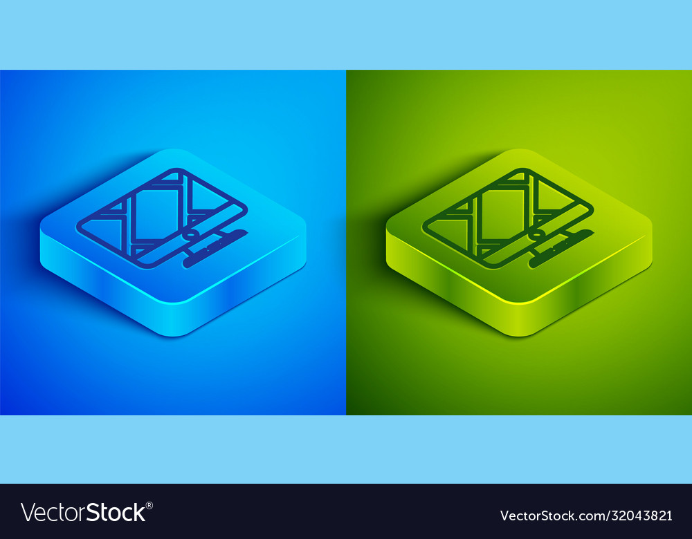 Isometric line computer monitor and folded map Vector Image