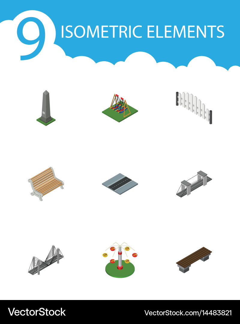 Isometric street set bridge seesaw barricade Vector Image
