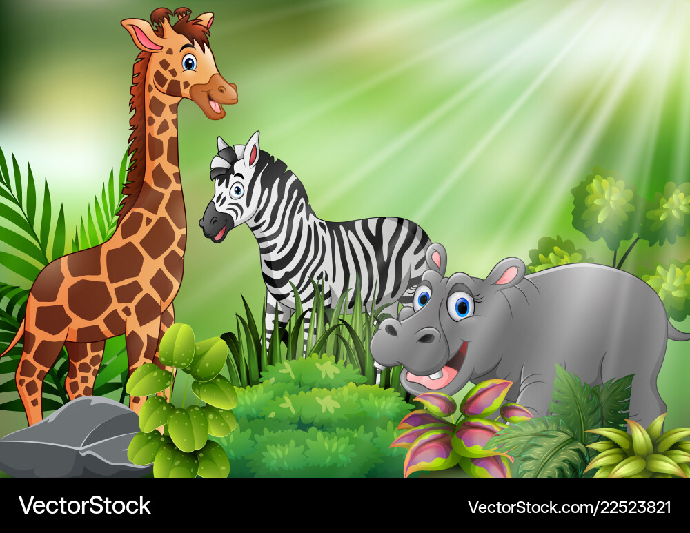 Nature scene with wild animals cartoon Royalty Free Vector