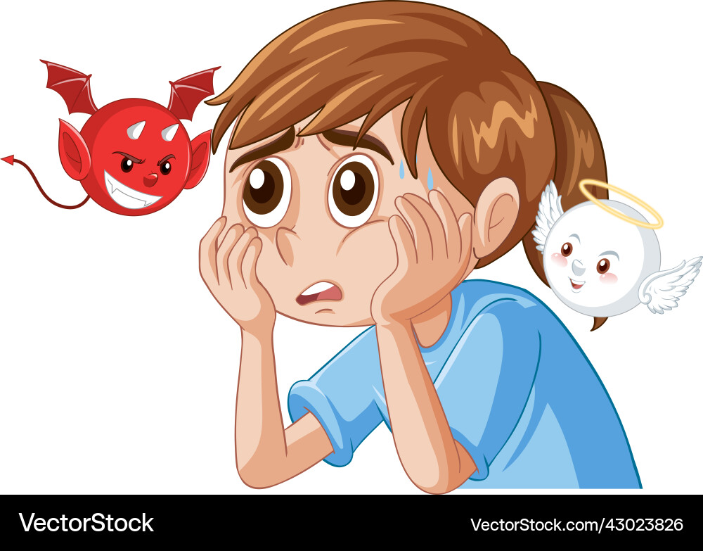 Cartoon character with devil and angel fighting Vector Image