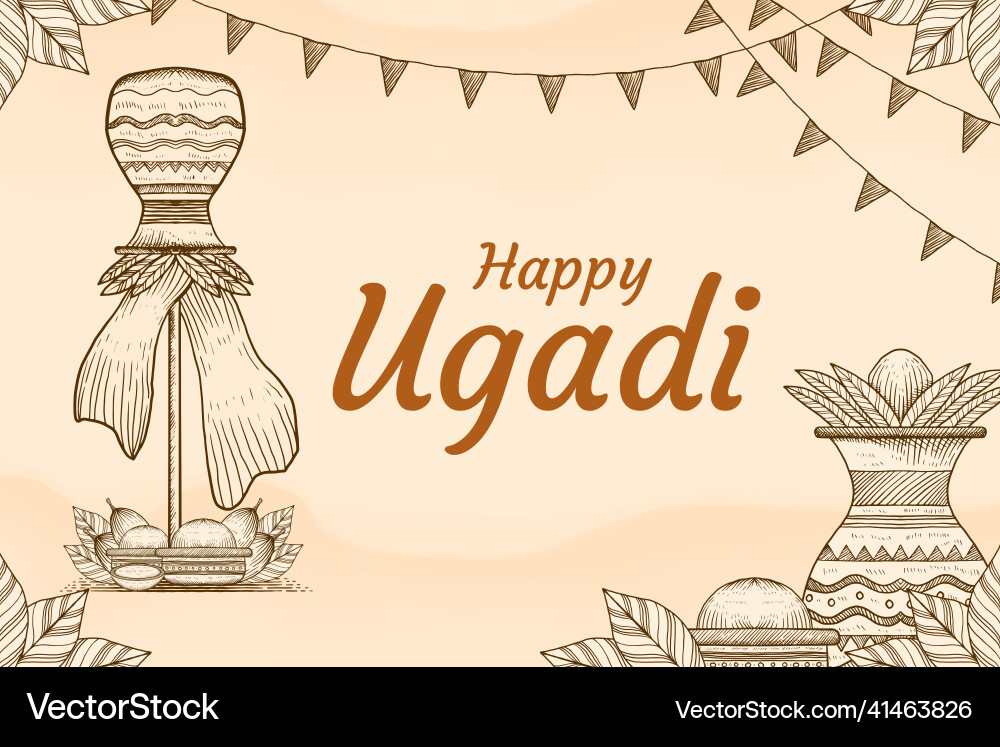 Happy ugadi hand drawn banner poster Royalty Free Vector