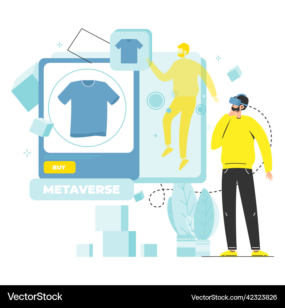 Metaverse man buy assets for character Royalty Free Vector