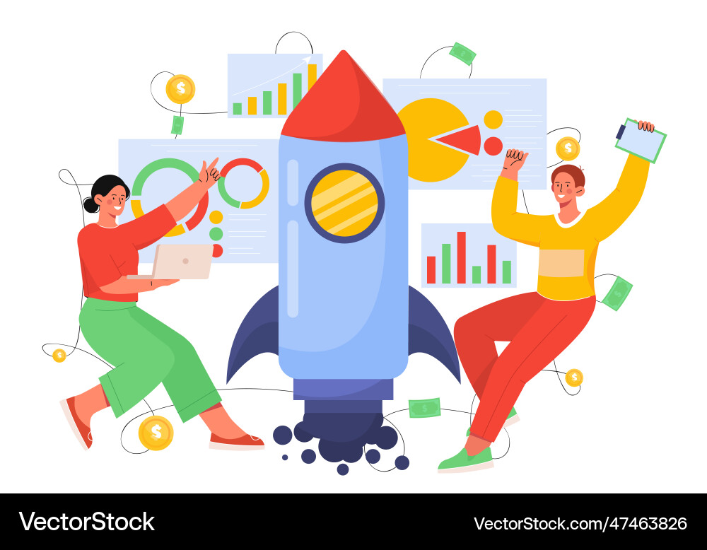 People Launch Rocket Start Up Concept Royalty Free Vector