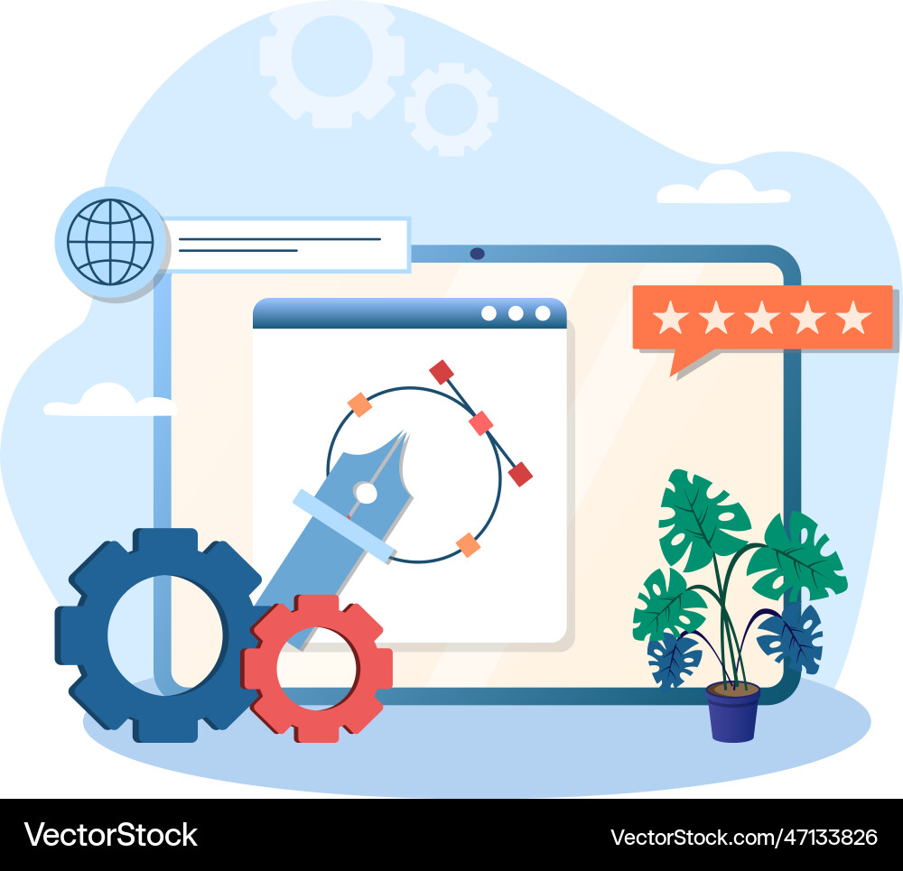 Project management pen gear stars screen Vector Image
