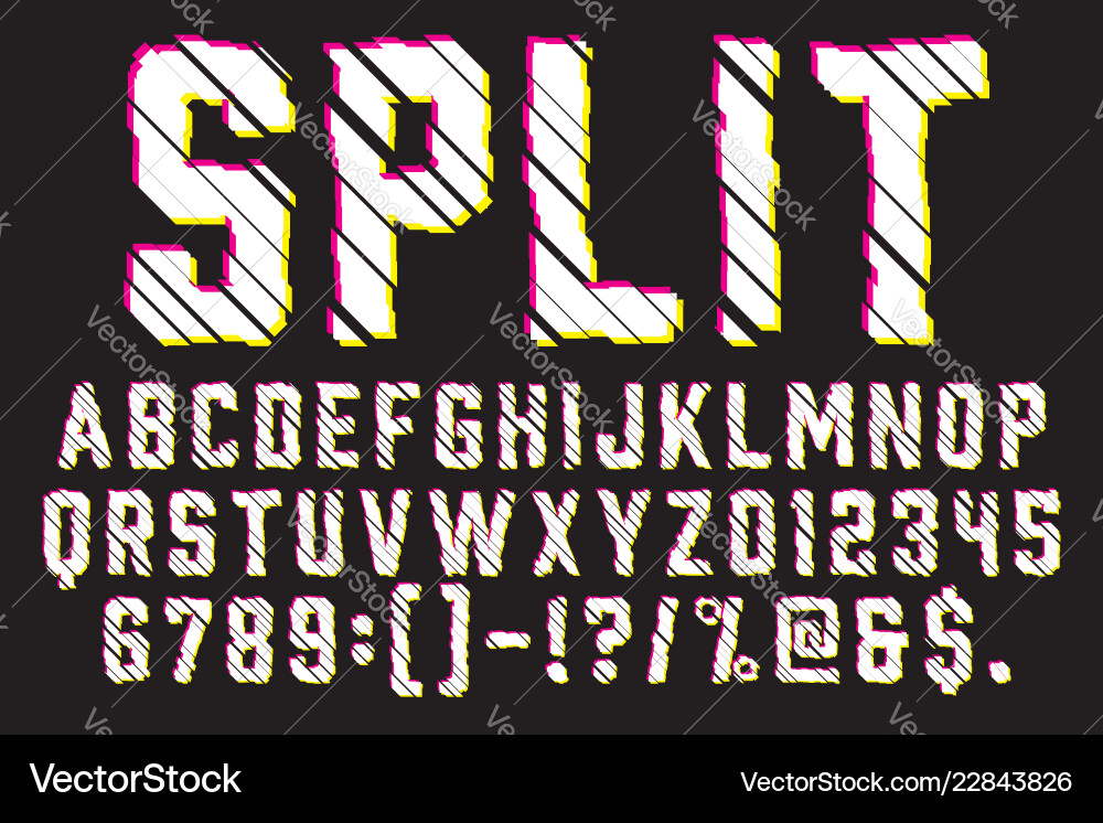 Trendy distorted glitch font typeface letters Vector Image