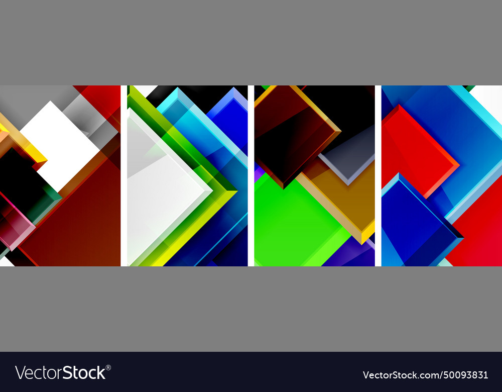Color glass glossy square composition poster set Vector Image