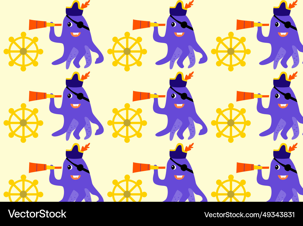 Cute cartoon octopus pirate character - pattern Vector Image