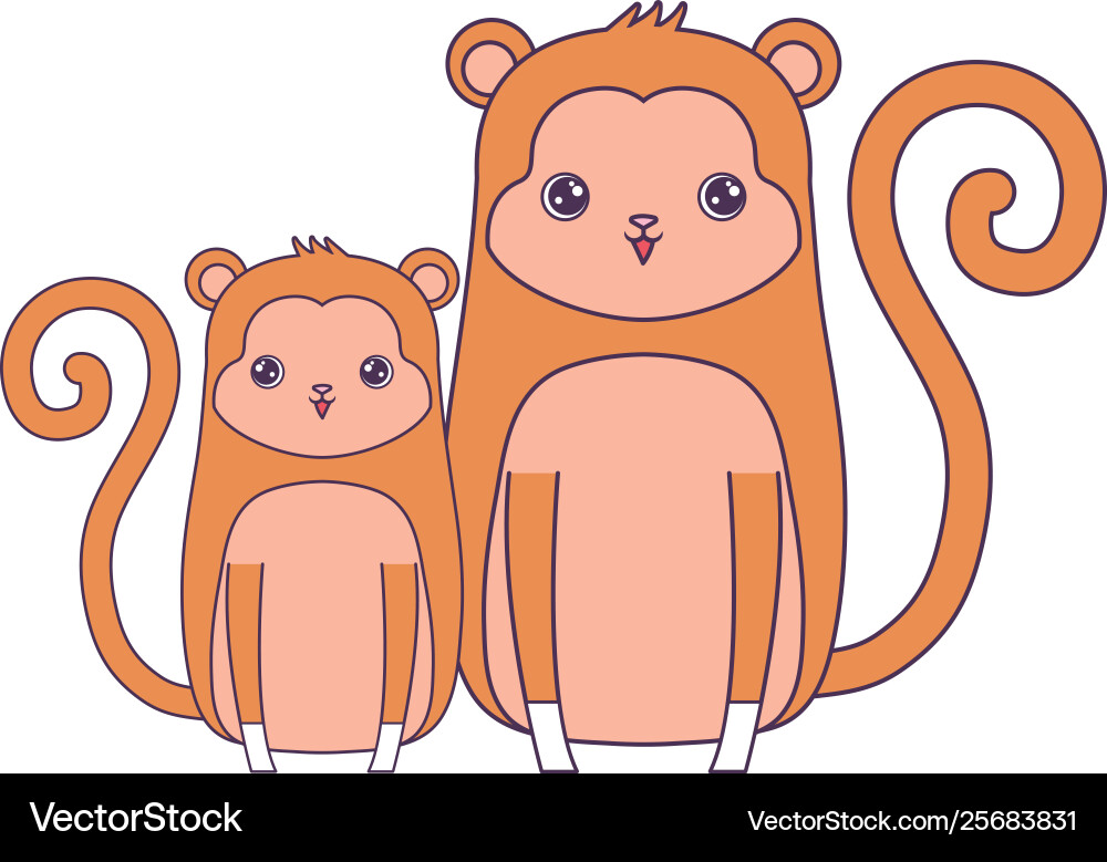 Cute monkeys animal isolated icon Royalty Free Vector Image