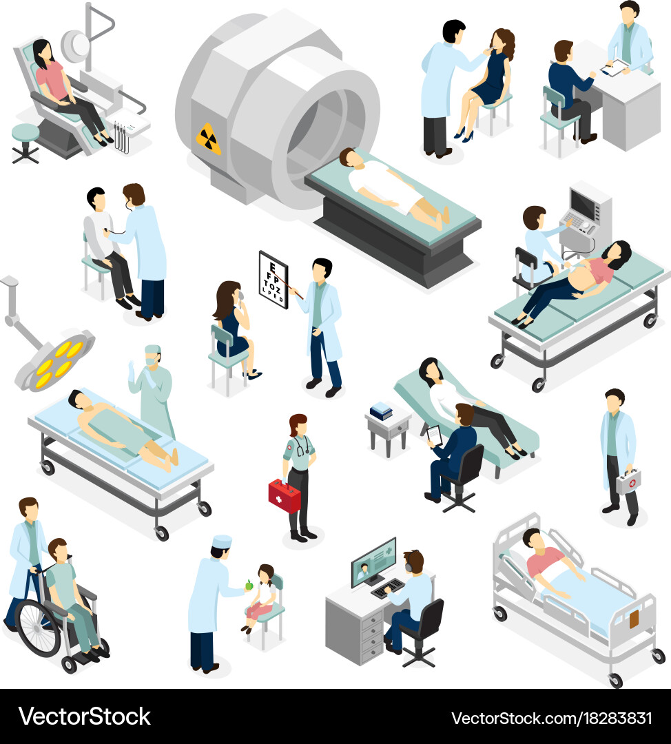 Doctors and patients in clinic Royalty Free Vector Image