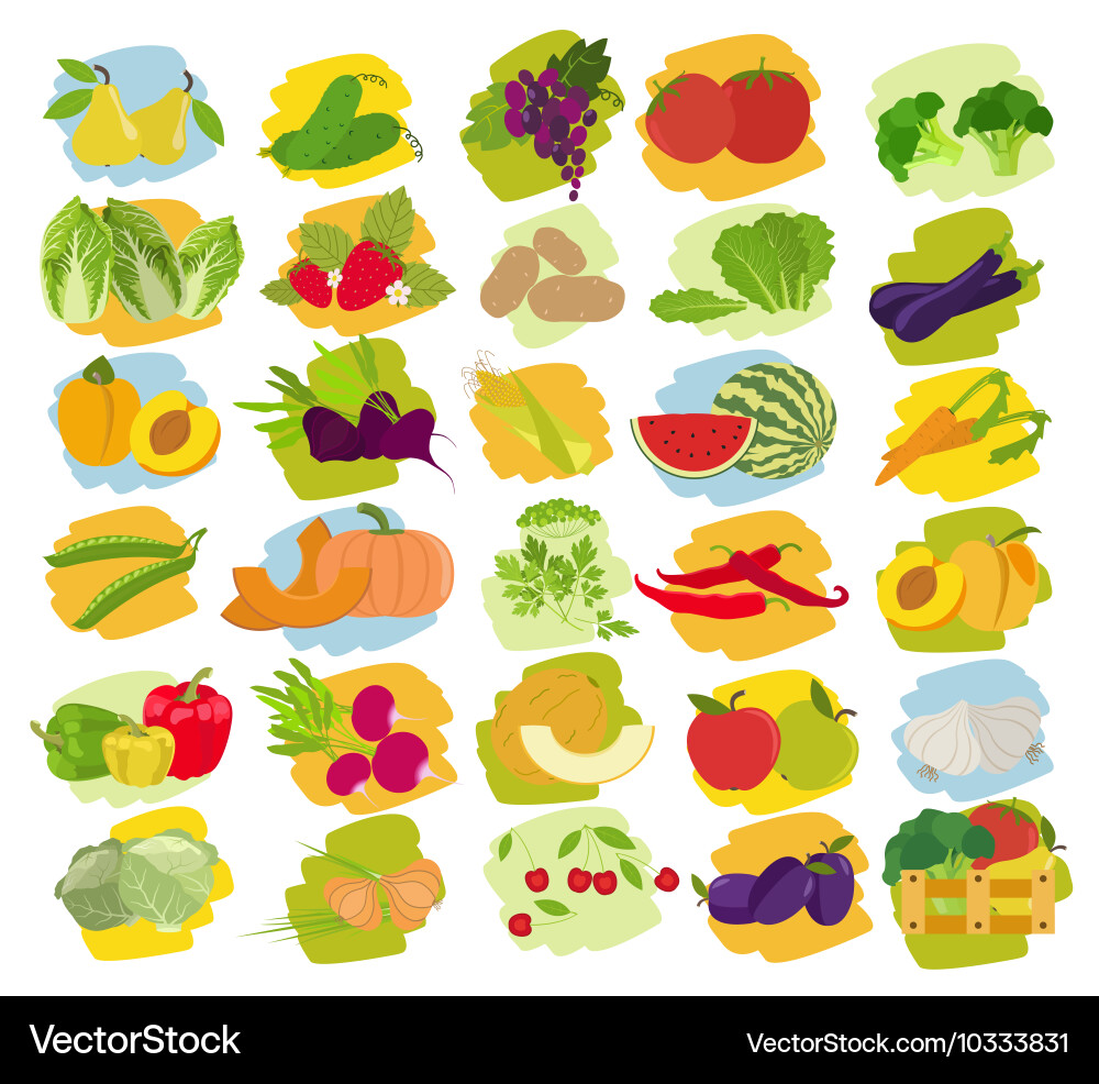 Obst- und Gemüsenahrung Icon Set Lizenzfreies Vektorbild