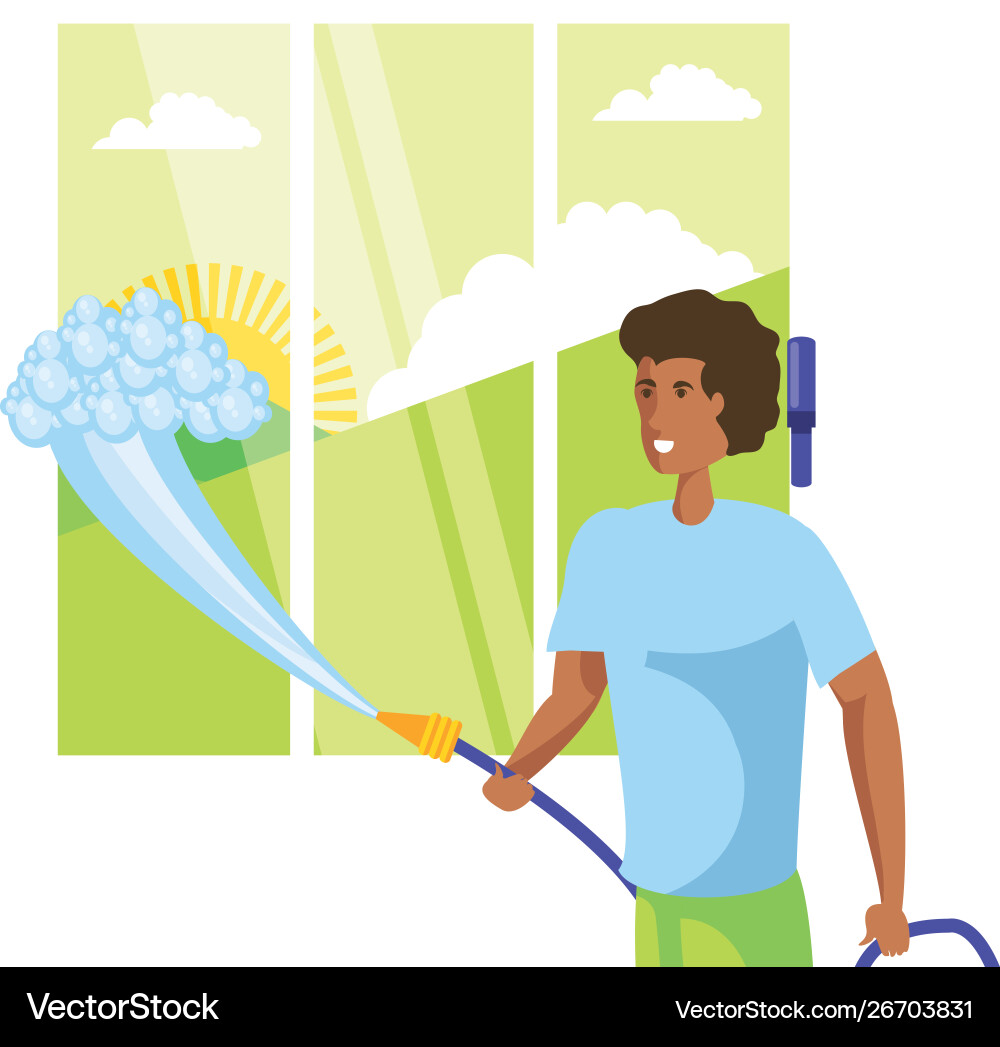 Isolated man cartoon cleaning design Royalty Free Vector