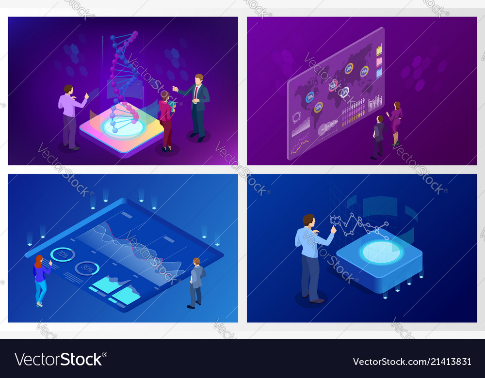 Isometric big data network visualization advanced Vector Image Isometric big data network visualization advanced Vector Image