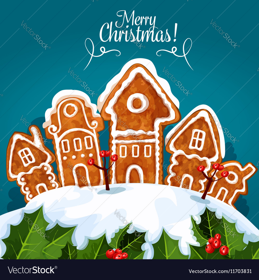 Merry christmas gingerbread house poster Vector Image