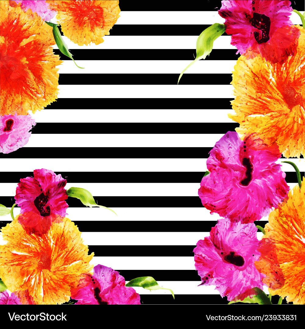 Watercolor spring floral background with stripes Vector Image