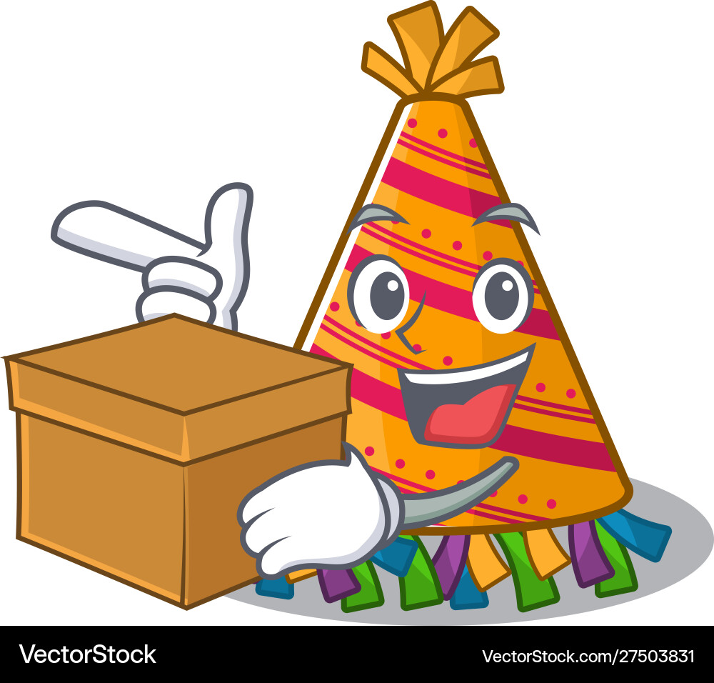 With box party hat with in cartoon Royalty Free Vector Image